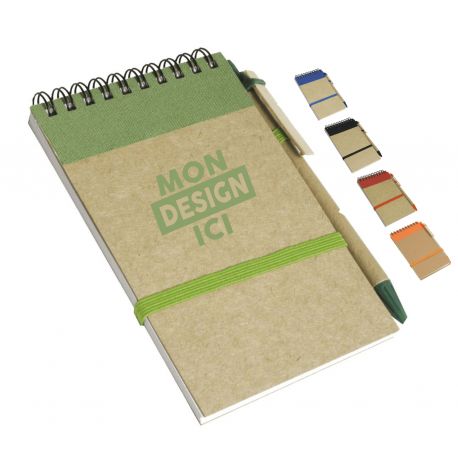 Bloc-notes en papier recyclable avec stylo en carton - Marquage inclus